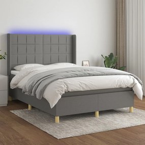 Box spring postel s matrací a LED tmavě šedá 140x190 cm textil 3138870