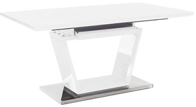 Kondela Jídelní stůl, rozkládací, bílá extra vysoký lesk / oceľ, 160-220x90 cm, PERAK