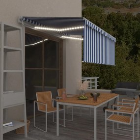 Automatická markýza roleta LED senzor větru 3,5x2,5 m modrobílá 3069291