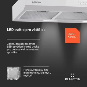 Klarstein Contempo 90, digestoř, 90 cm, podskříňková, 200 m³/h, LED, akryl, nerezavějící ocel