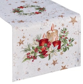 VÁNOČNÍ GOBELÍNOVÝ BĚHOUN NA STŮL CANDLES 45X140 CM VZOROVANÁ