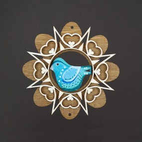AMADEA Dřevěná ozdoba květ vklad pták modrý, 10 cm, český výrobek