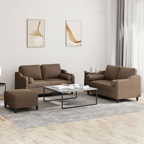 3dílná sedací souprava s polštáři hnědá textil 3201829