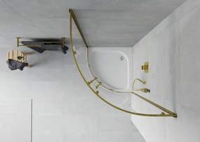 Mexen Rio, čtvrtkruhový sprchový kout 70(dveře)x70(dveře)x190 cm, 5mm čiré sklo, zlatý profil + bílá sprchová vanička RIO, 863-070-070-50-00-4710
