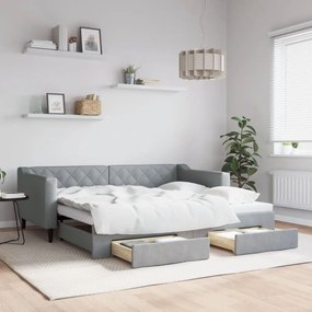 Válenda s přistýlkou a zásuvkami světle šedá 90 x 190 cm textil 3197472