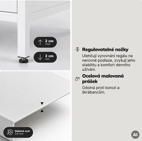 Regál se zásuvkami do kanceláře, na pořadače a dokumenty, otevřené police, kovový, bílý, 800x2200x400 mm: ARIEL