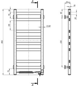 Koupelnový žebříkový radiátor s term. AVANGARD 251W/230V 80,6 cm IP44 bílá levá