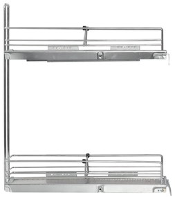 2patrový výsuvný kuchyňský drátěný koš - stříbrný | 17x51x60 cm