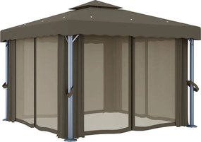 Altán se závěsy a světelnými LED řetězy 3 x 3 m taupe 3070349