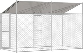 Psí klec s střechou Stříbrná 400 x 200 x 256 cm Ocel a PE 3368298