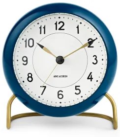 Stolní hodiny s budíkem Station Petrol Blue 11 cm Arne Jacobsen Clocks