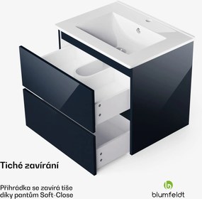 Blumfeldt Johnstone, umyvadlo a skříňka do koupelny, 60 cm, keramické umyvadlo, zavírání Soft-Close