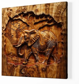 Obraz na plátně - Slon africký pod stromem, dřevo styl FeelHappy.cz Velikost obrazu: 100 x 100 cm