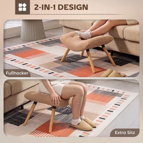 HOMCOM Moderní podnožka s fleecovým potahem a dřevěnými nohami, polstrovaná, do obývacího pokoje, ložnice, předsíně, hnědá