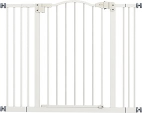 Rozšiřitelná bezpečnostní brána pro psy PawHut 74-100 cm pro dveře a schody s 2 rozšířeními 7/14 cm a dvojitým zámkem Bílá