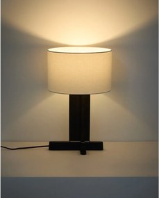 Bílá/tmavě hnědá stolní lampa z kaučukového dřeva s textilním stínidlem (výška 48 cm) Niani – Kave Home