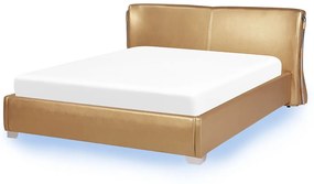 Kožená postel s LED osvětlení 160 x 200 cm zlatá PARIS Beliani