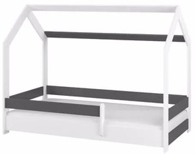 Dětská postel Domeček 160x80 cm Bílá + Antracit - Bez šuplíku
