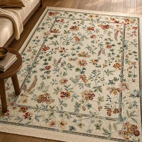 Krémový koberec z viskózy 95x140 cm Oriental Flowers – Nouristan