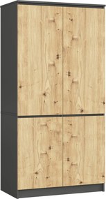 Šatní skříň S90 4D grafitová šedá/dub artisan