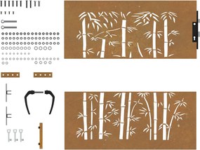 Zahradní branka 85 x 100 cm corten ocel bambusový design 153233