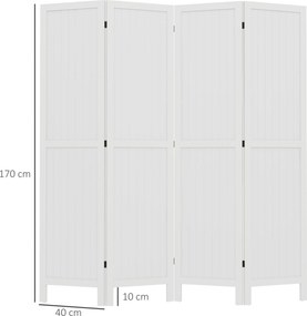 HOMCOM Dřevěné Předěly do Interiéru Skládací 4 Panely Dřevo 160 x 170 cm Bílá