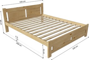 PCZ Postel z masivu Kory 140x200 cm - barva Přírodní