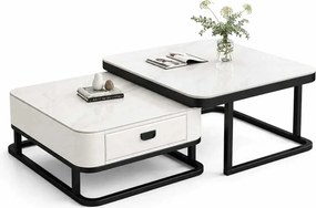 LuxuryForm DESIGN Konferenční stolek ARAGON 70 × 70 / 60 × 60 cm – bílý / bílý mramor (set 2 ks)