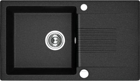 Laveo Celia, 1-komorový granitový dřez 760x440x185 mm s dlouhým odkapávačem, černá, LAV-SBC_711T
