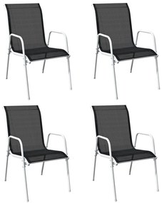 Stohovatelné zahradní židle 4 ks ocel a textilen černé,  313071