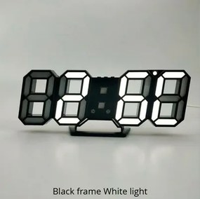 3D LED nástěnné nebo stolní digitální hodiny Barva: Bílá, Varianta: černý rámeček