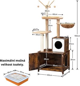 Škrabadlo pro kočky Vasagle Monta 150 cm s toaletou hnědé