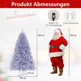 Costway 180 cm Umělý vánoční stromek s osvětlením, vánoční stromek s teplými