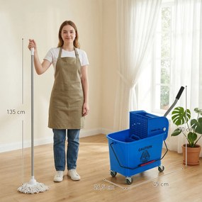 HOMCOM kyblík na vytírání s ždímacím zařízením, přepážkou na oddělení vody a kolečky, objem 20 l pro domácí úklid, 45x26,5x70 cm, modrý