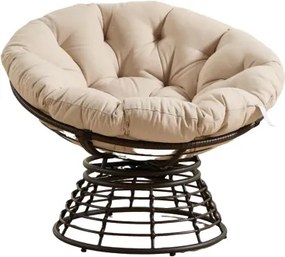 Aosom Papasan křeslo, 360° otočné, tlustý polštář, ocelový rám, 92 x 67 cm, béžová
