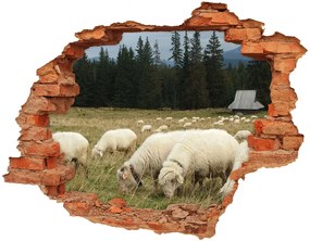 Wallmuralia Díra 3D fototapeta nálepka Pasící se ovce 90x70 cm