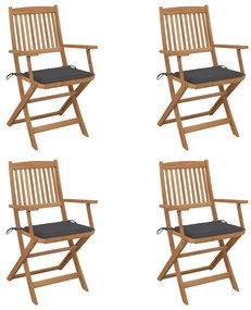 Skládací zahradní židle s poduškami 4 ks masivní akáciové dřevo,  3064617