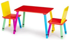 ECOTOYS Dětský dřevěný stolek Color + 2 židle