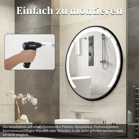 Costway 60 cm kulaté koupelnové zrcadlo s LED světlem
