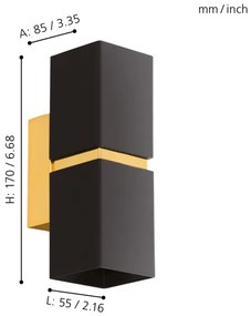 Eglo 64798 - LED Nástěnné svítidlo PASSA PRO 2xGU10/3,3W/230V 3000K černá/zlatá