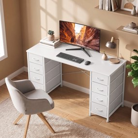 HOMCOM psací stůl 140 cm s 8 látkovými zásuvkami, bílý