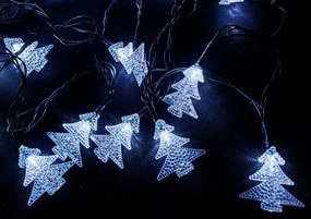 Vnitřní vánoční řetěz s LED diodami ve tvaru vánočních stromečků - studená bílá, zelený kabel, 6m, 50 LED