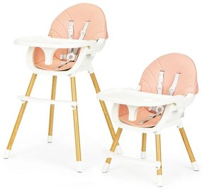 Židle na krmení 2v1 růžová s nohami v imitaci dřeva
