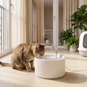 PawHut Vodní fontána pro kočky 2,2L keramická fontána s 4stupňovým filtračním systémem, 2 režimy, 1 filtr a pěnovka, ultratichá pumpa, BPA-free