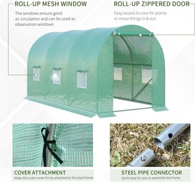 Fóliový skleník na rajčata Outsunny 395x195x190cm s 6 okny ze sítě, kulatý obloukový skleník pro pěstování rostlin a chladicí rám | Aosom.de