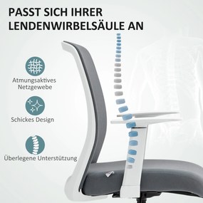 HOMCOM Kancelářská židle, otočná, pojízdná, síťované opěradlo, pěnový polštář, šedá