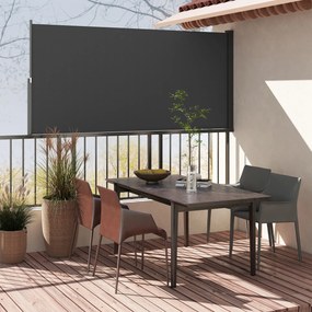 Outsunny Skladací Zahradní Boční Markýza 3m x 1,4m Hliník Polyester Anti-UV Vysokohustotní 180 g/m² Tmavě Šedá