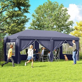 Outsunny skládací pavilon 6 x 3 m, odnímatelné boční stěny, velká okna, dveře na zip, ocelový rám, modrý