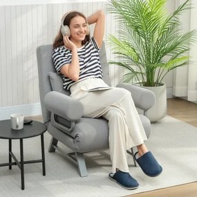 HOMCOM Rozkládací křeslo, čalouněné křeslo, přeměnitelné na postel pro hosty, ergonomické, světle šedé