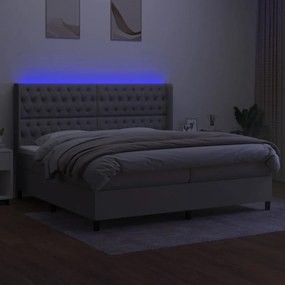 Box spring postel s matrací a LED světle šedá 200x200 cm textil 3138581